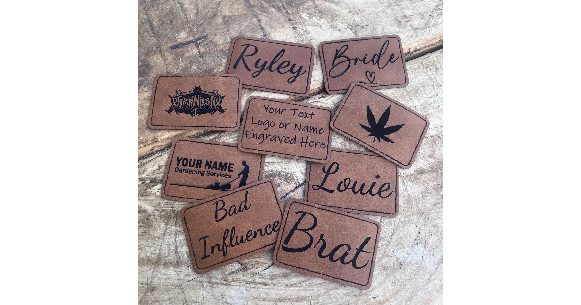 Personalised Leatherette Patch Custom Engraved with your Name or Logo Patches for Hats, Back ...